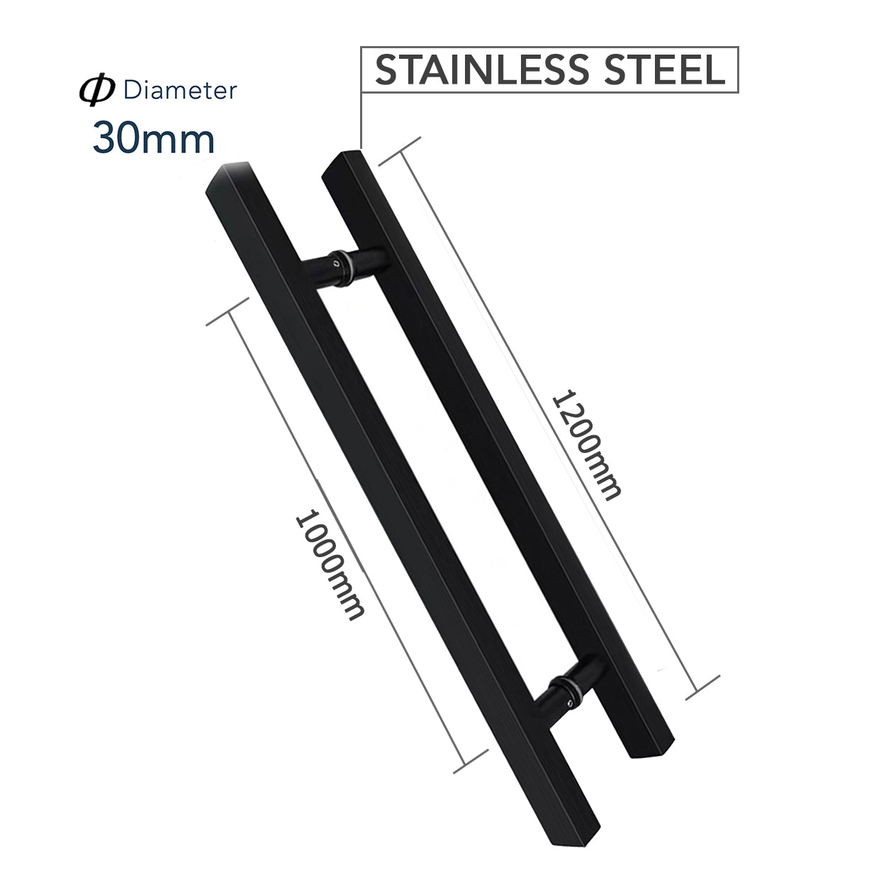 Black Square H-Handle 1200mm