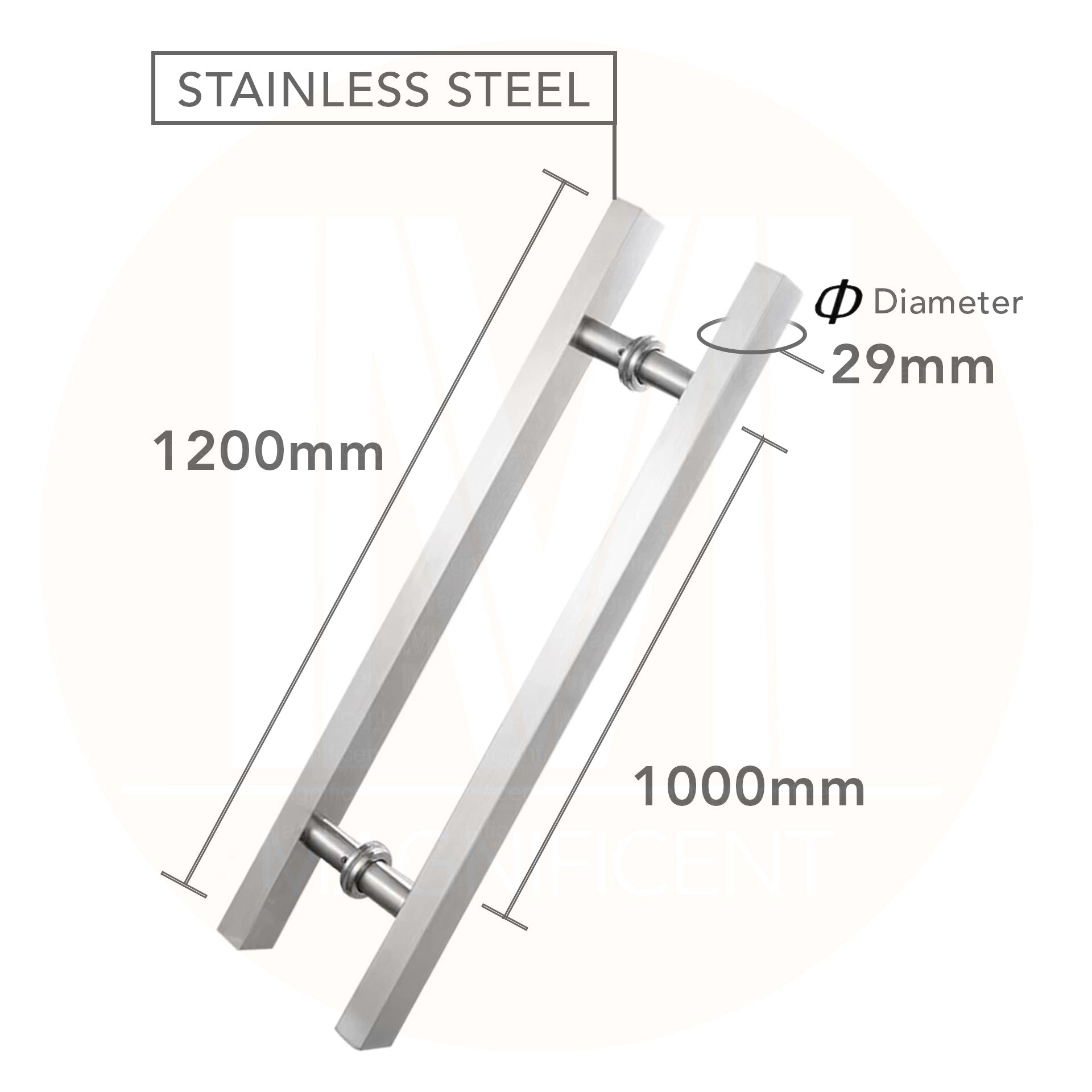 Stainless Steel Square H-Handle 1200mm